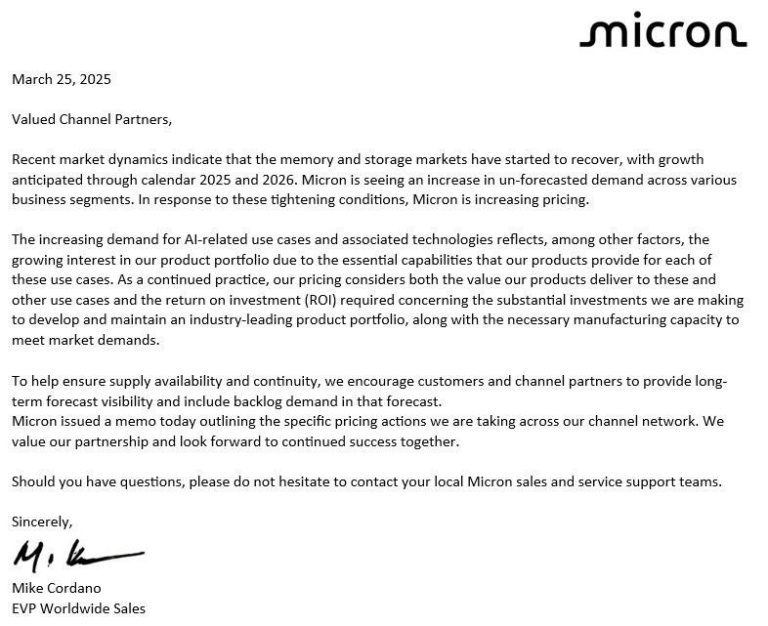 [News] Micron Alerts Customers to Price Hikes, Signaling Robust 2025-26 ...